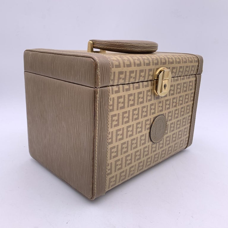 Fendi Vintage Beige Monogram Canvas Beauty Bag Train Case Handbag For ...