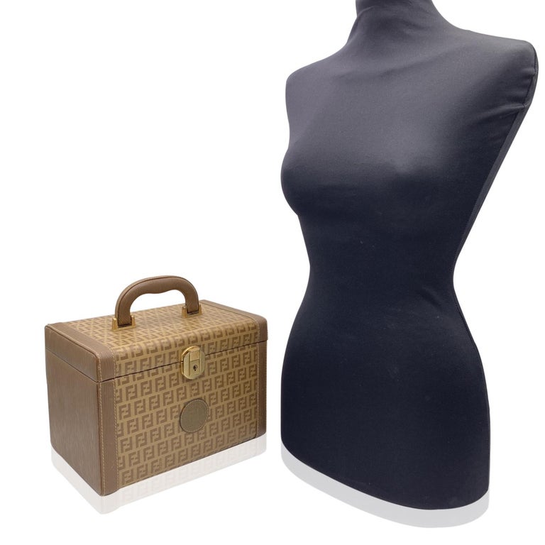 Fendi Vintage Beige Monogram Canvas Beauty Bag Train Case Handbag For ...