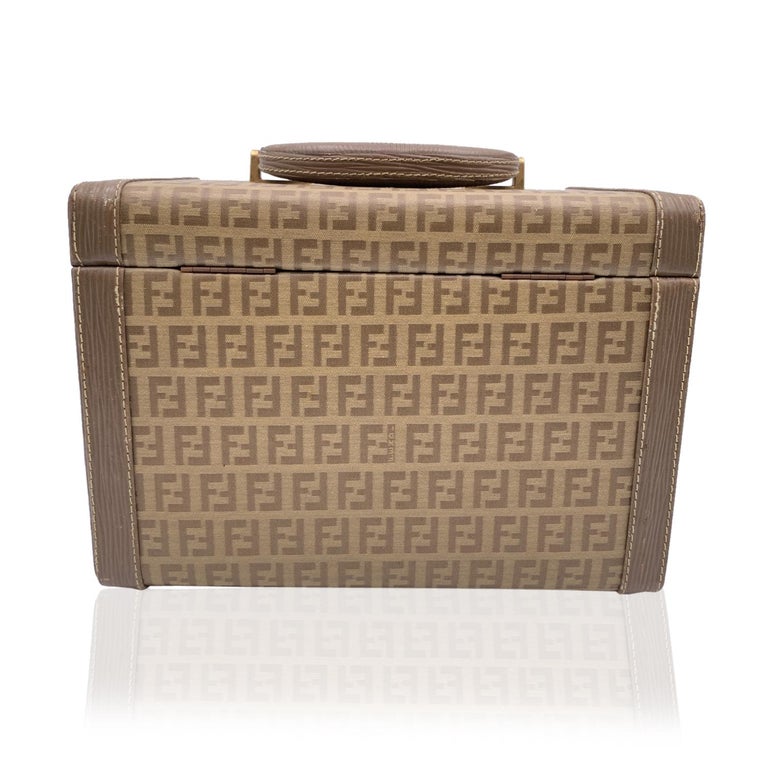 Fendi Vintage Beige Monogram Canvas Beauty Bag Train Case Handbag For ...