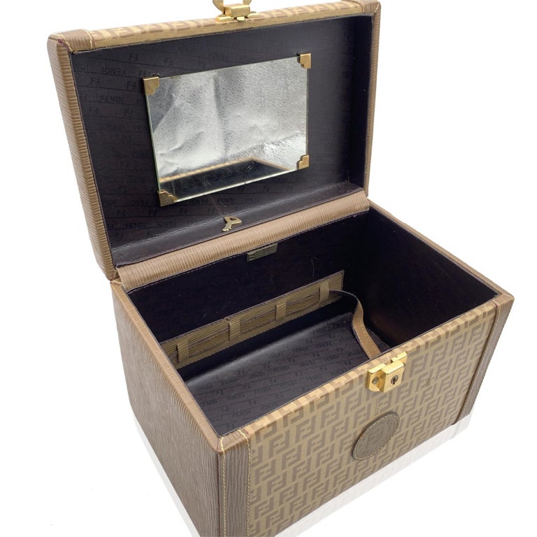 Fendi Vintage Beige Monogram Canvas Beauty Bag Train Case Handbag For ...