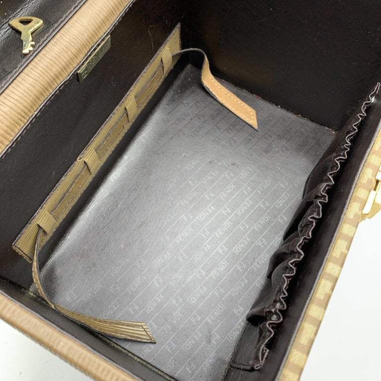 Fendi Vintage Beige Monogram Canvas Beauty Bag Train Case Handbag For ...