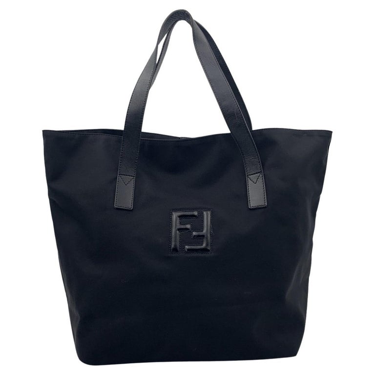 Fendi Vintage Black Nylon Canvas FF Logo Tote Handbag For Sale at 1stDibs
