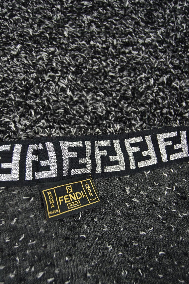 Fendi Vintage Black and White Fuzzy Textured Knit Zucca Pattern ...
