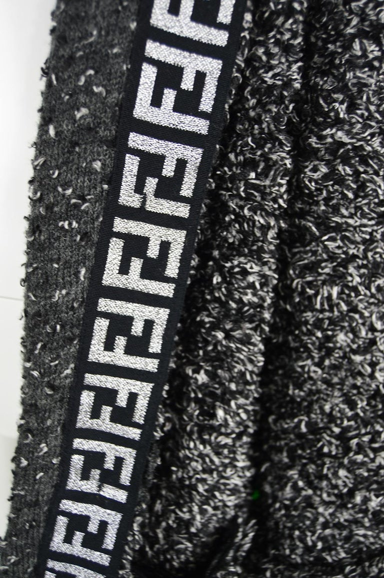 Fendi Vintage Black and White Fuzzy Textured Knit Zucca Pattern ...