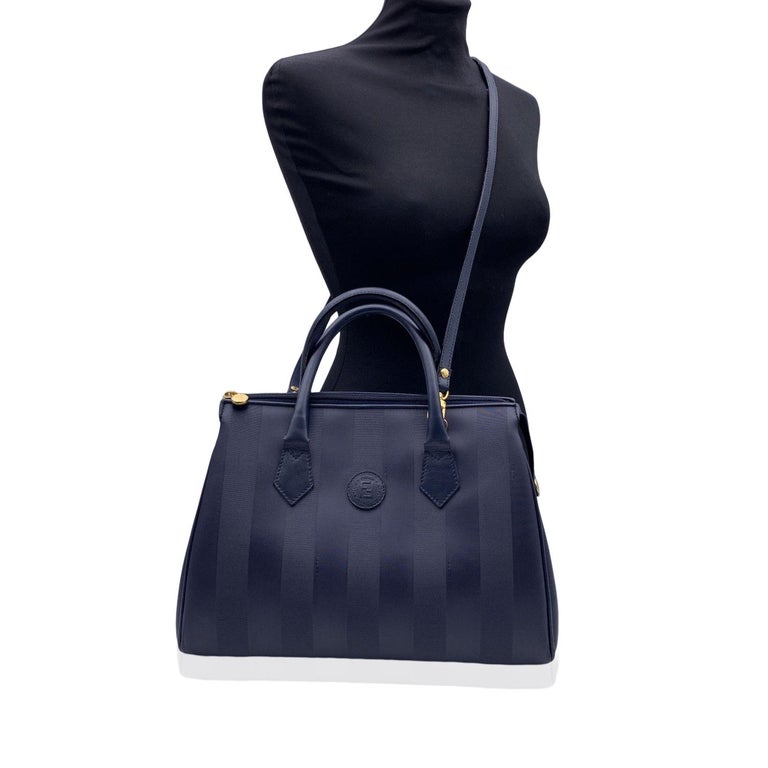 Fendi Vintage Blue Pequin Stripes Canvas Trapeze Satchel with Strap For ...