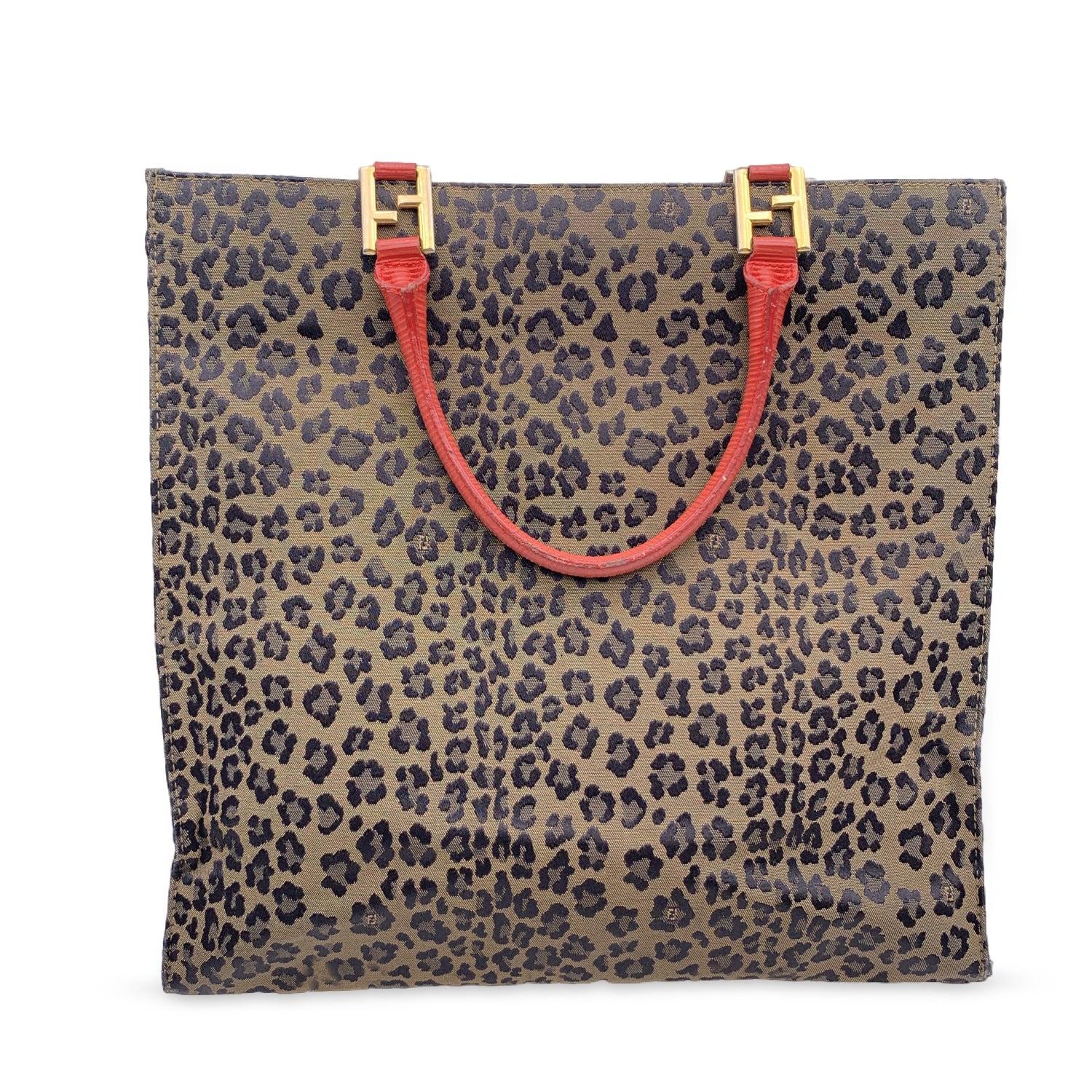Fendi Vintage Brown Animalier Leopard Canvas Tote Shopping Bag For Sale ...