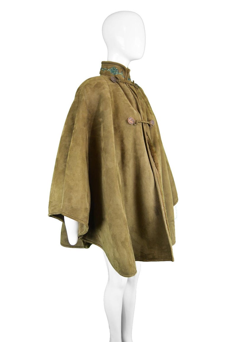 Fendi Vintage Huge Brown Shearling Sheepskin Suede Cape Coat, 1980s For ...