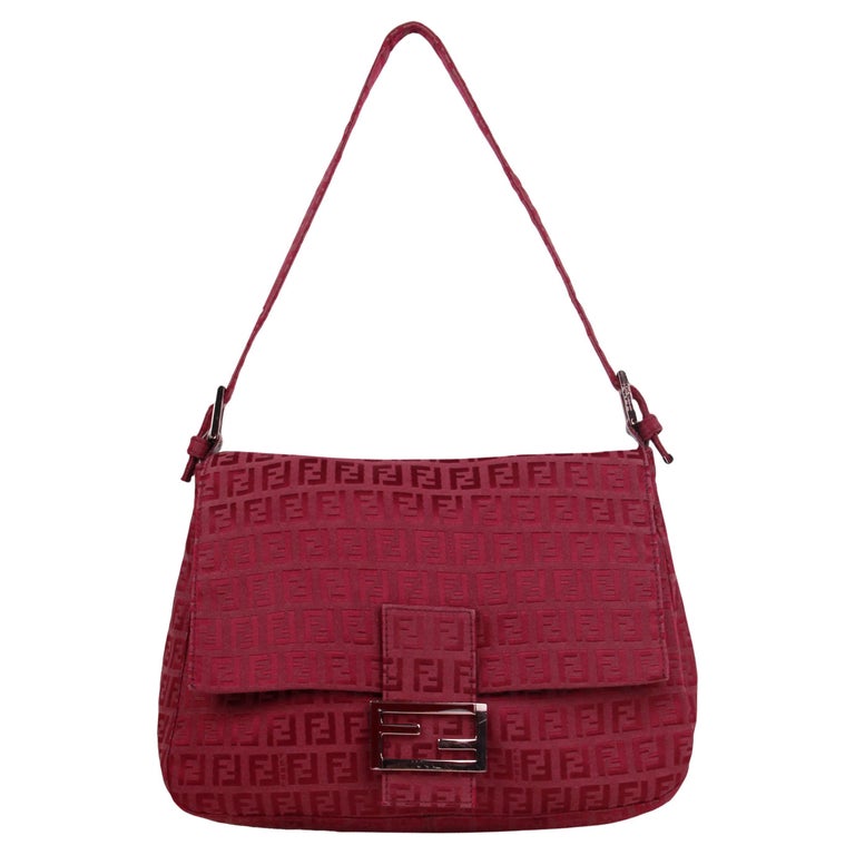 Fendi Vintage Red Mini Monogram Zucchino Mama Baguette For Sale at 1stDibs