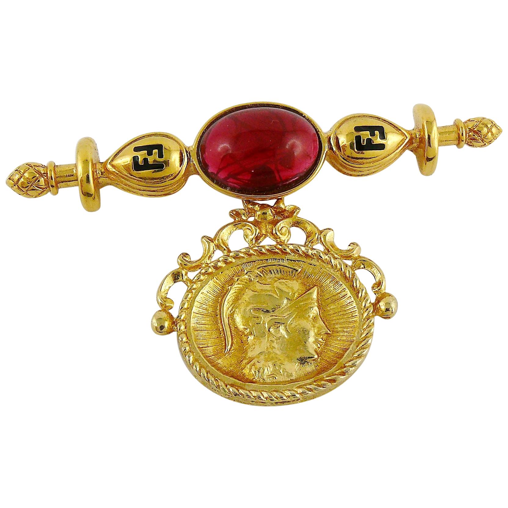 Fendi Vintage Roman Soldier Coin Charm Brooch at 1stDibs | fendi brooch