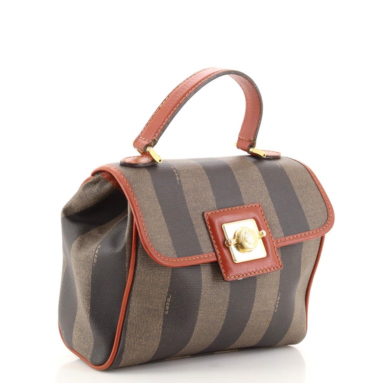 Fendi Vintage Top Handle Flap Bag Pequin Coated Canvas Mini For Sale at ...