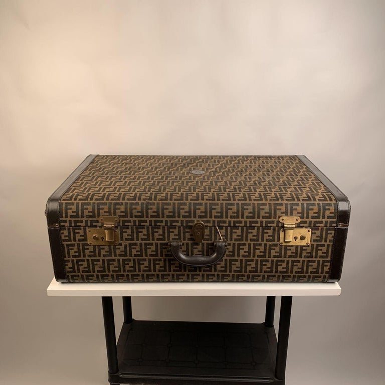 Fendi Vintage Zucca Canvas Hard Sided Suitcase Travel Trunk For Sale at ...