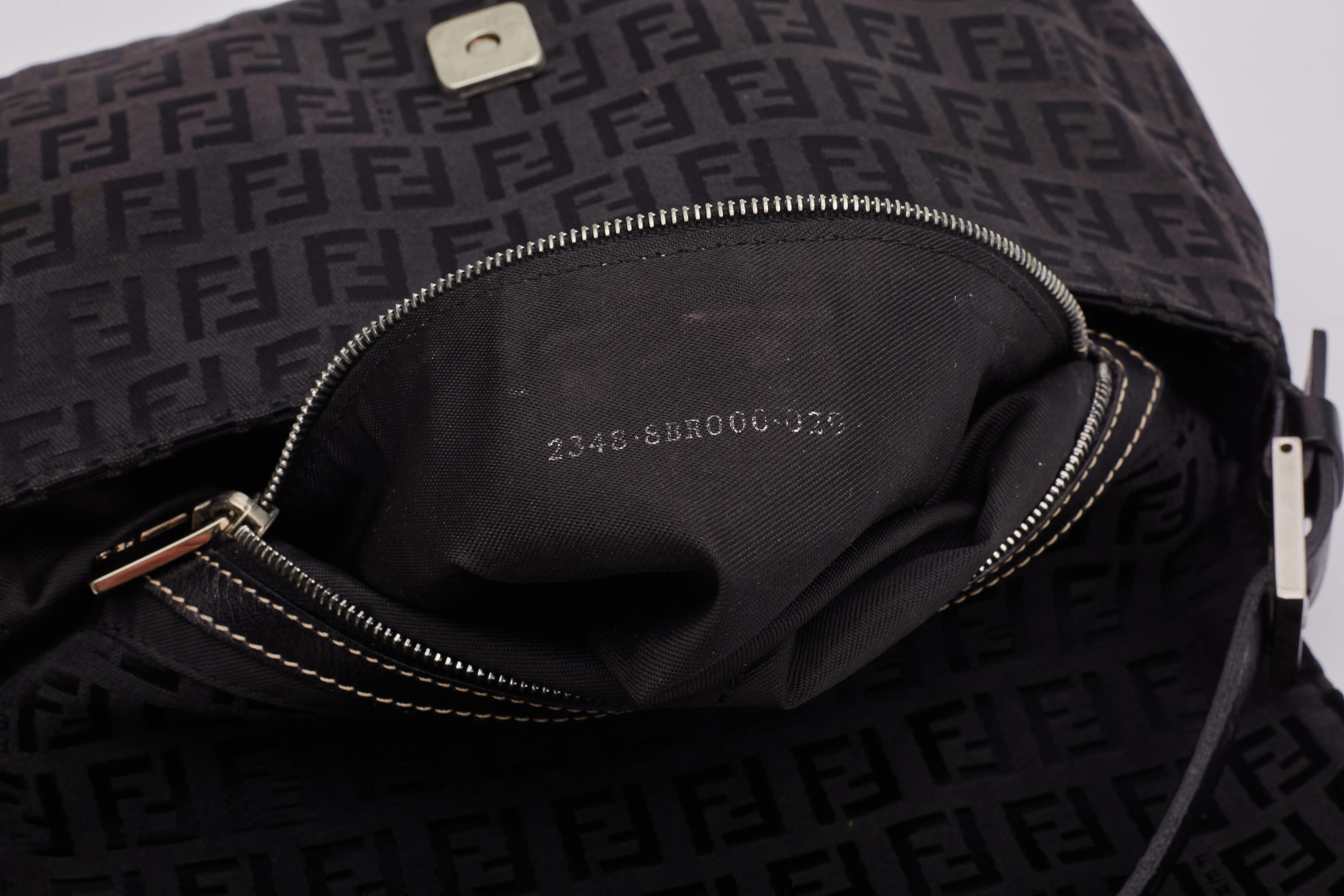 Fendi Vintage Zucca Print Ff Black Canvas Baguette Bag For Sale at 1stDibs