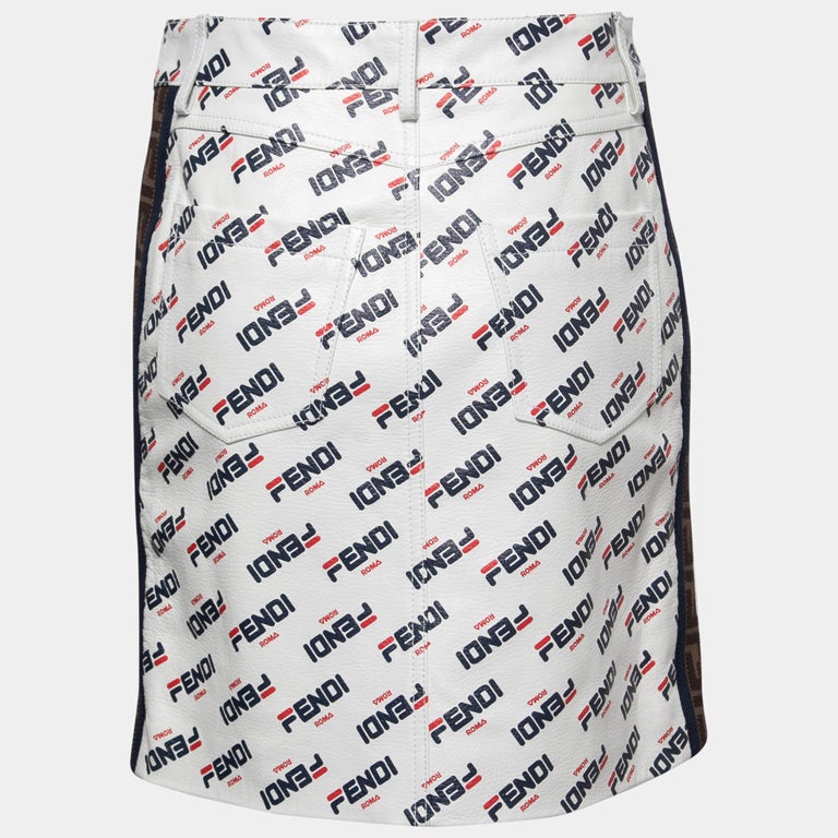 Fendi White All Over Logo Print Leather Mini Skirt M For Sale at 1stDibs
