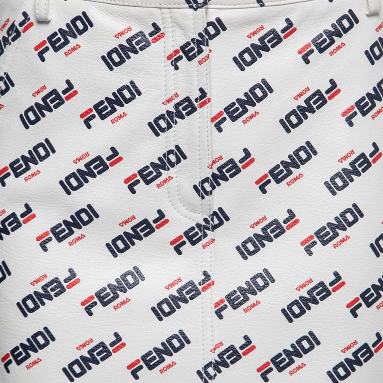 Fendi White All Over Logo Print Leather Mini Skirt M For Sale at 1stDibs
