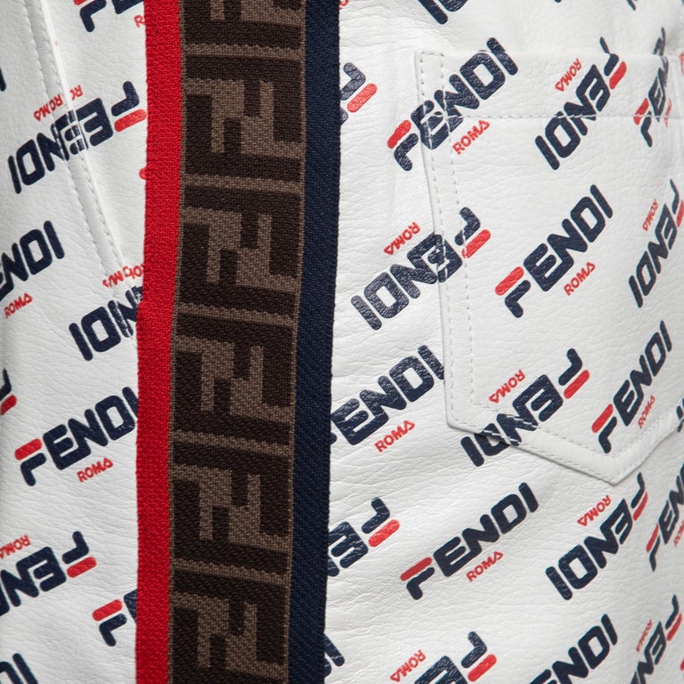 Fendi White All Over Logo Print Leather Mini Skirt M For Sale at 1stDibs