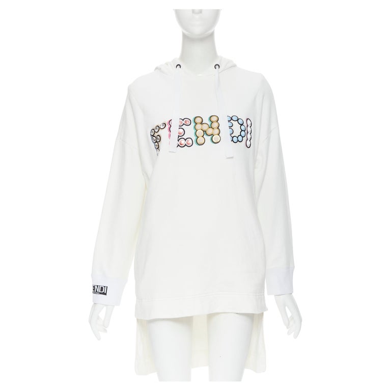 FENDI white cotton logo crystal spike stud embellished hoodie dress ...