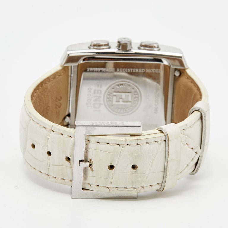 Fendi White Stainless Steel Leather Chronograph Orologi Women's ...