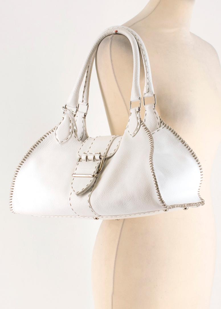 Fendi White Stitch Detail Top-handle Bag For Sale at 1stDibs