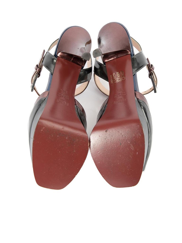 Fendi Women's Metallic Patent Leather T-Strap Platform Heels For Sale ...