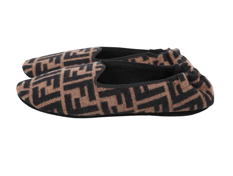 FENDI WOOL FF SLIPPERS - Brown For Sale at 1stDibs