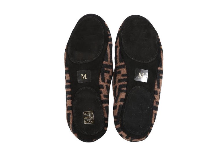 FENDI WOOL FF SLIPPERS - Brown For Sale at 1stDibs