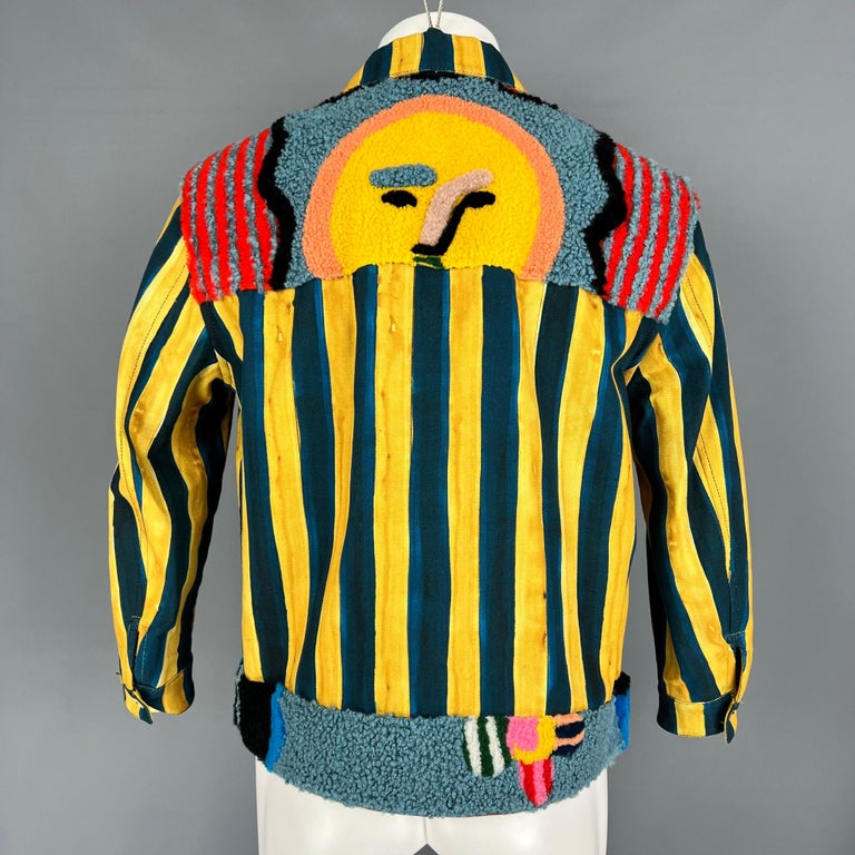 FENDI x JOHN BOOTH Size 40 Yellow Blue Stripe Cotton Lamb Fur Denim ...