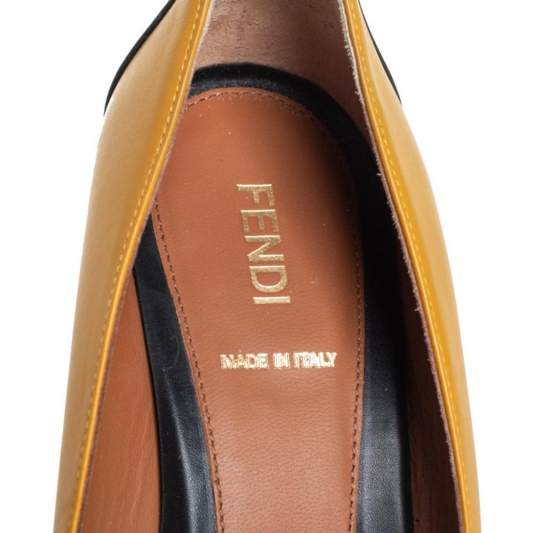 Fendi Yellow/Black Leather Cap Toe Block Heel Pumps Size 38.5 For Sale ...