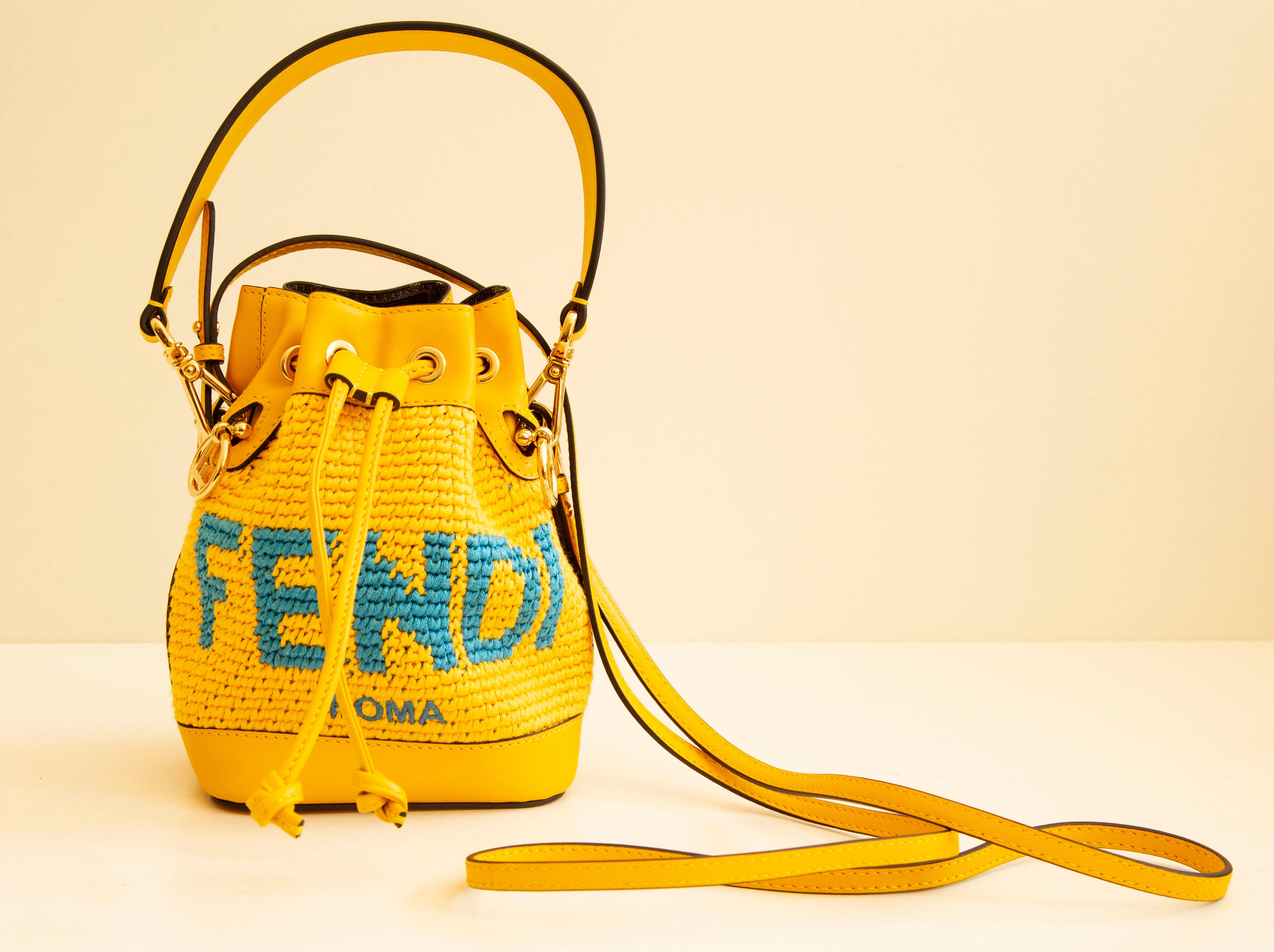 Fendi Yellow Crochet Mini Mon Tresor Crossbody Drawstring Bucket Bag ...