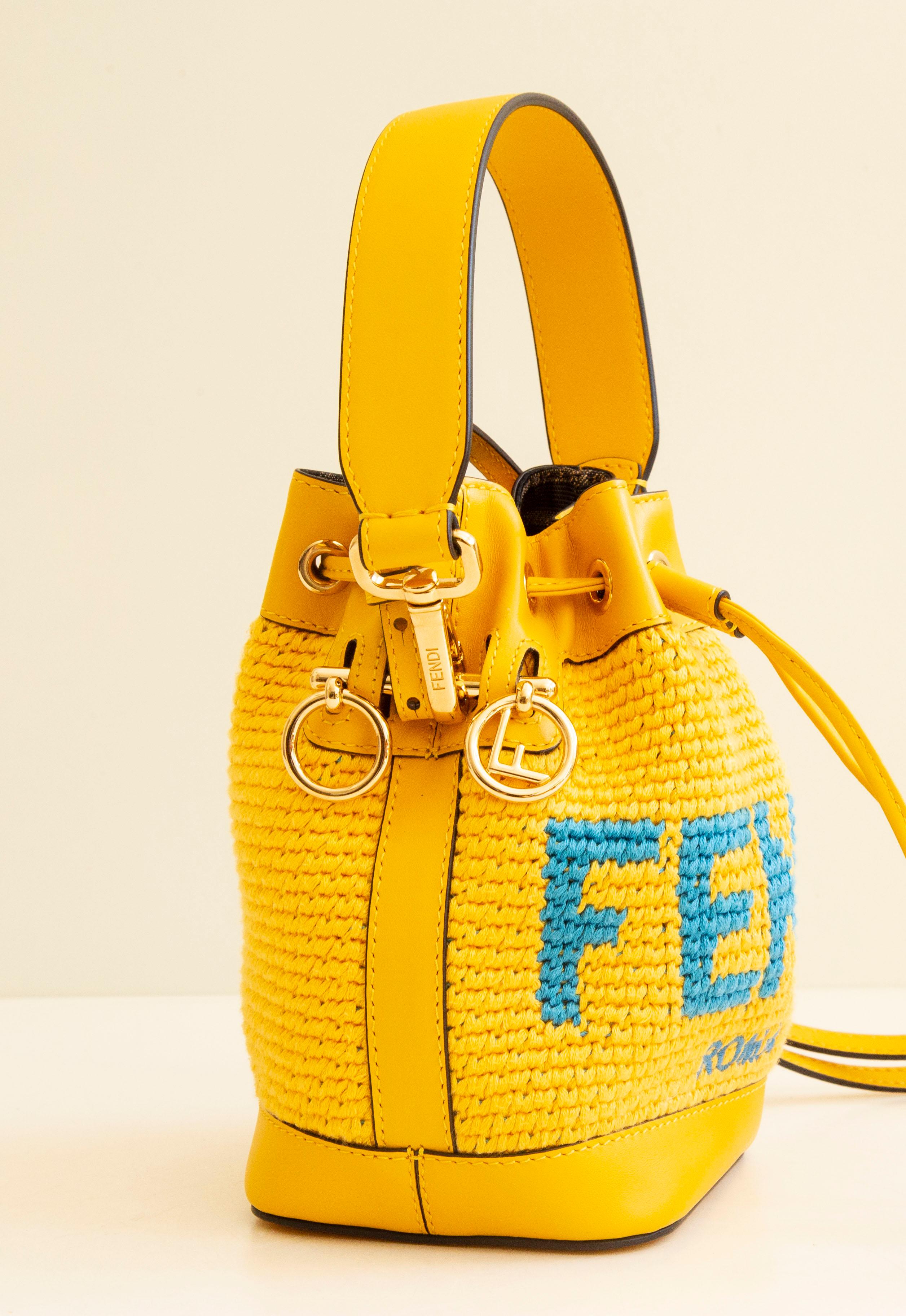Fendi Yellow Crochet Mini Mon Tresor Crossbody Drawstring Bucket Bag ...