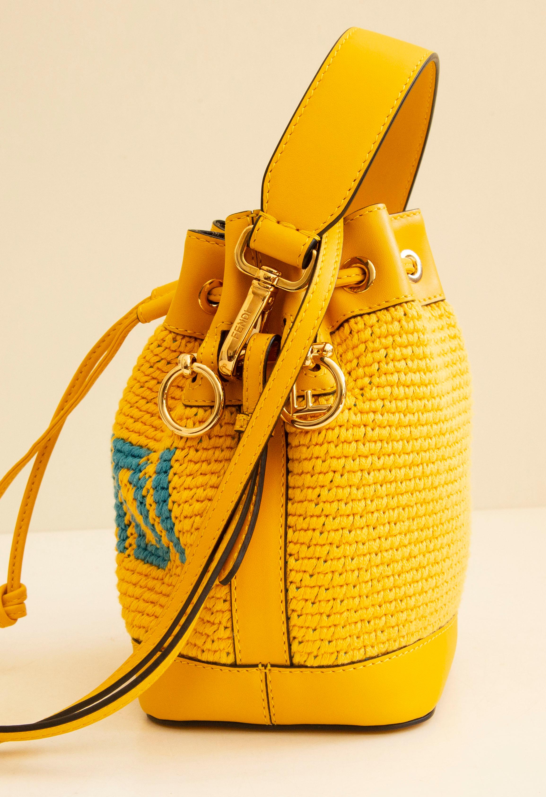Fendi Yellow Crochet Mini Mon Tresor Crossbody Drawstring Bucket Bag ...
