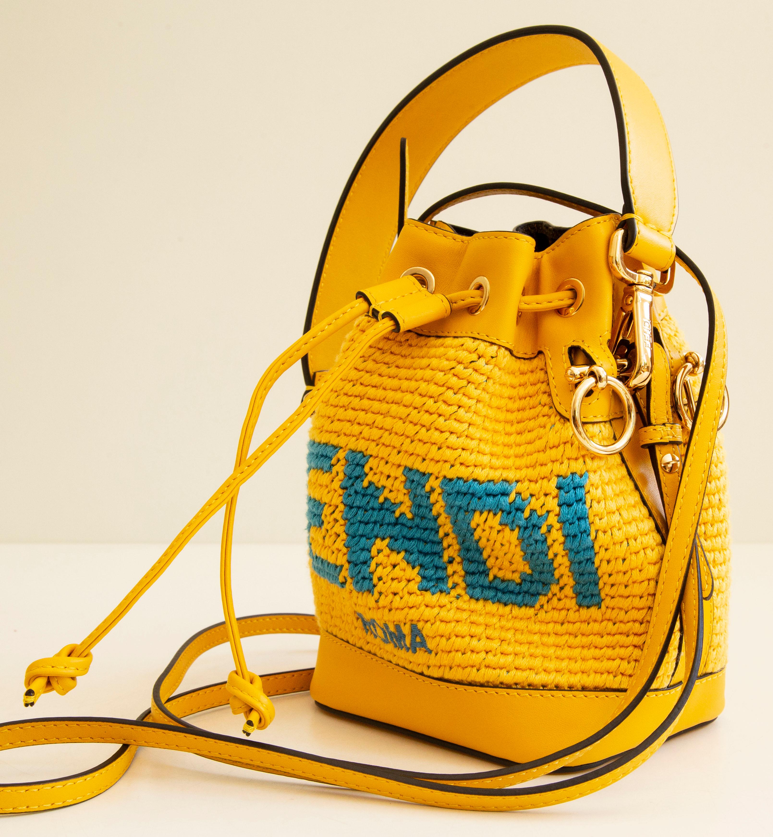 Fendi Yellow Crochet Mini Mon Tresor Crossbody Drawstring Bucket Bag ...
