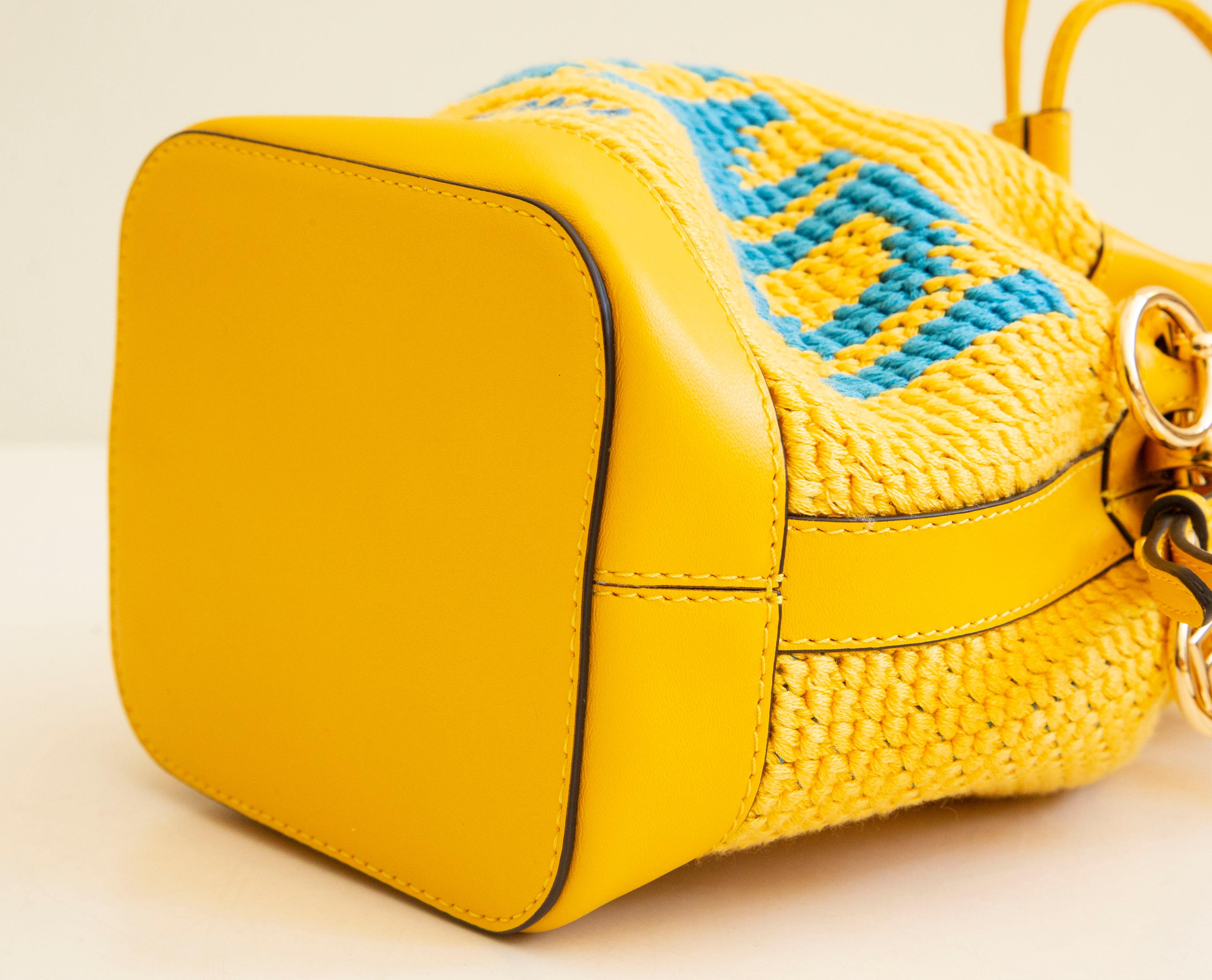 Fendi Yellow Crochet Mini Mon Tresor Crossbody Drawstring Bucket Bag ...