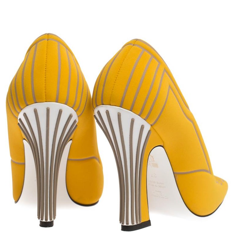 Fendi Yellow/Grey Neoprene And Rubber Square Toe Ffreedom Pumps Size 37 ...