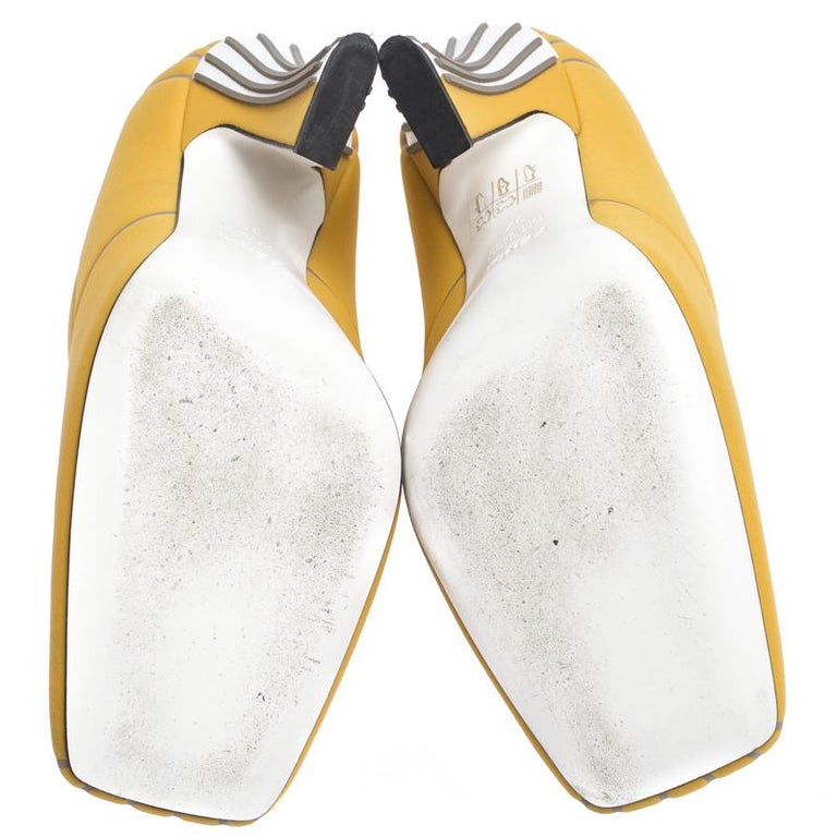 Fendi Yellow/Grey Neoprene And Rubber Square Toe Ffreedom Pumps Size 37 ...