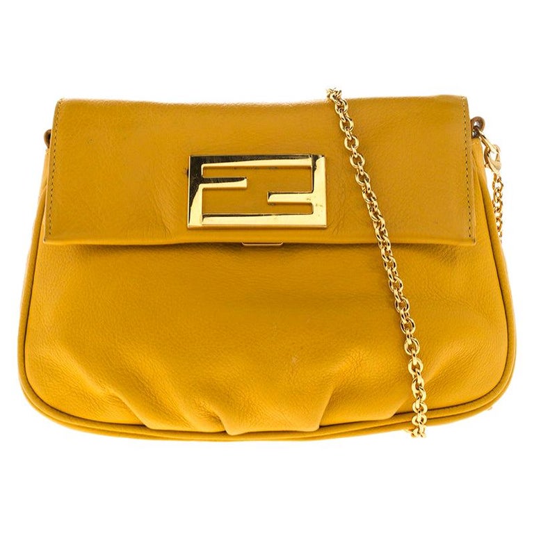 Fendi Yellow Leather Fendista Chain Shoulder Bag at 1stDibs