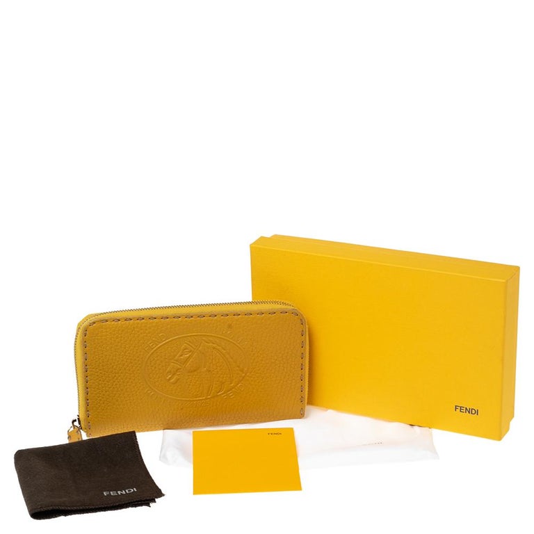 Fendi Yellow Leather Selleria Zip Around Wallet For Sale at 1stDibs