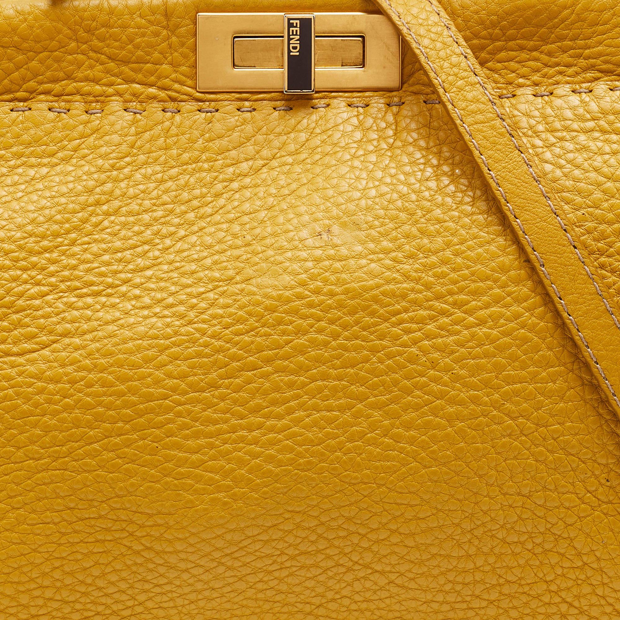 Fendi Yellow Selleria Leather Medium Peekaboo Top Handle Bag For Sale ...