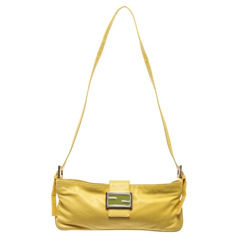 Fendi Yellow Soft Leather Baguette Crossbody Bag For Sale at 1stDibs