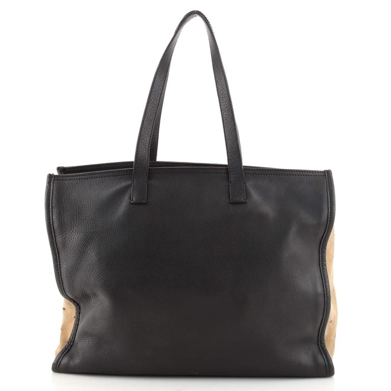 Fendi Zip Shopping Tote Leather and Suede Large For Sale at 1stDibs