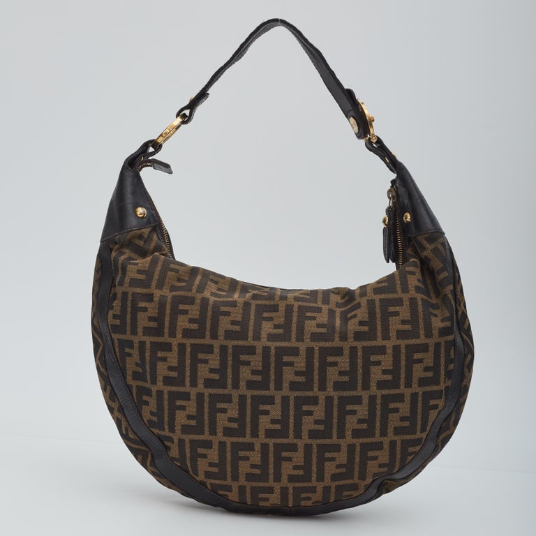 Fendi Zucca Leather Trim Half Moon Croissant Bag (8BR593) For Sale at 1stDibs