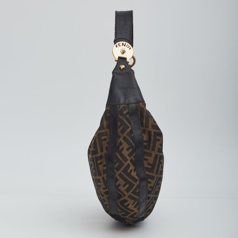 Fendi Zucca Leather Trim Half Moon Croissant Bag (8BR593) For Sale at 1stDibs