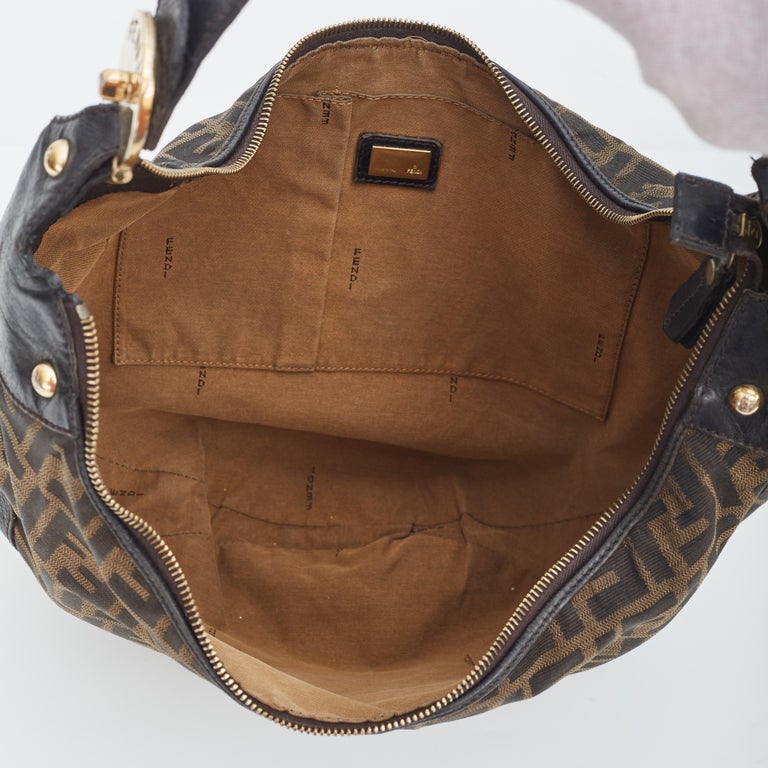 Fendi Zucca Leather Trim Half Moon Croissant Bag (8BR593) For Sale at 1stDibs