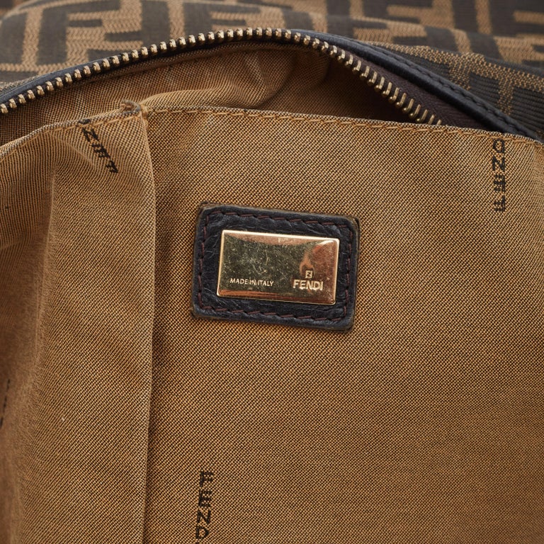 Fendi Zucca Leather Trim Half Moon Croissant Bag (8BR593) For Sale at 1stDibs