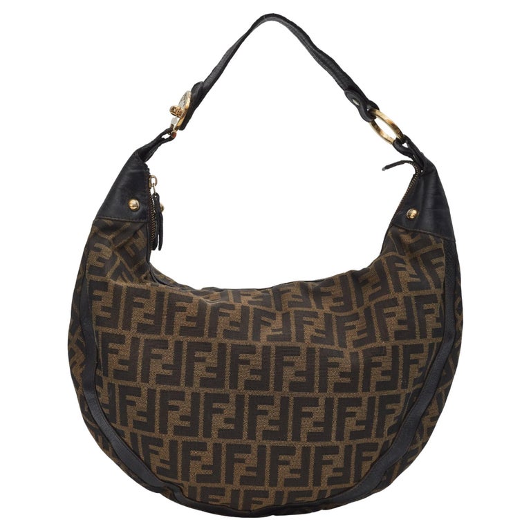 Fendi Zucca Leather Trim Half Moon Croissant Bag (8BR593) For Sale at 1stDibs