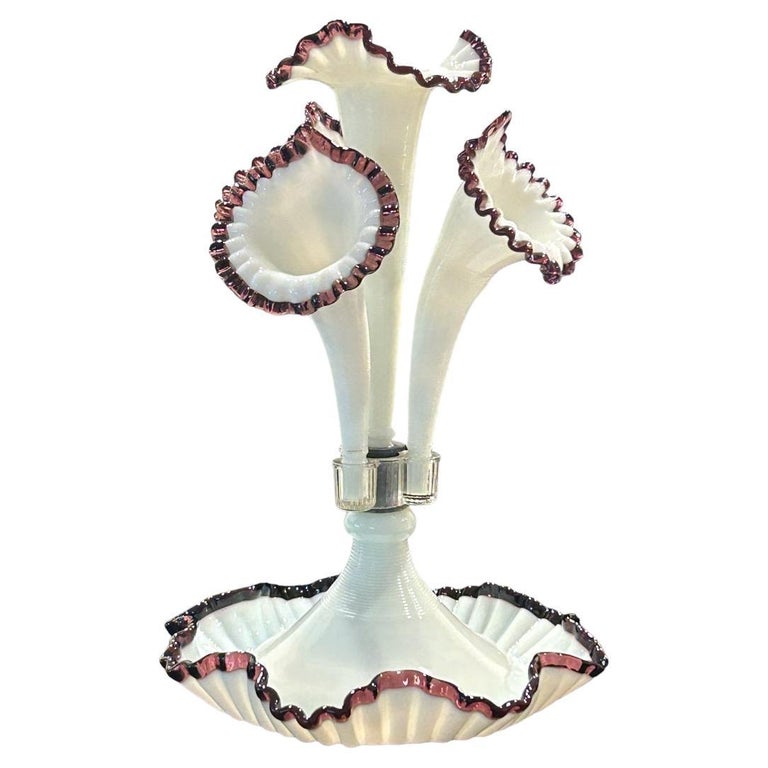 Fenton Opalescent Amethyst Glass 4 Horn Epergne For Sale at 1stDibs