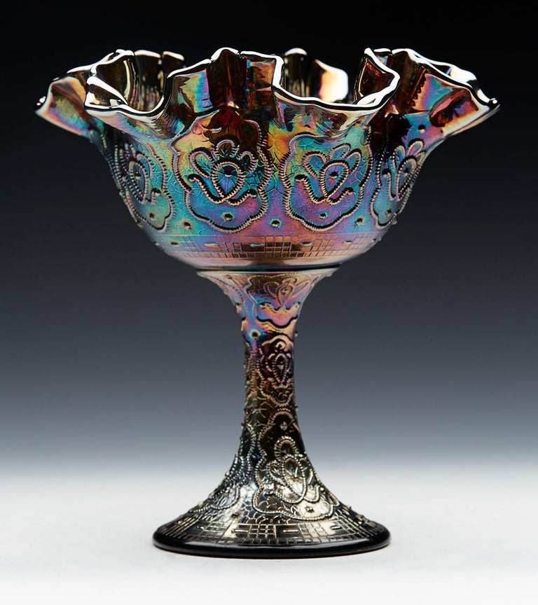 Fenton Persian Medallion Amethyst Carnival Glass Pedestal Bowl For Sale ...