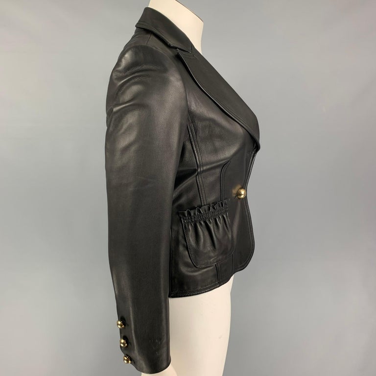 FERAUD Size 8 Black Leather Single Breasted Jacket For Sale at 1stDibs