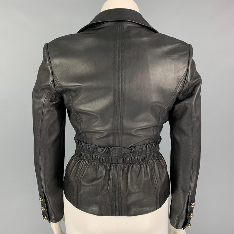 FERAUD Size 8 Black Leather Single Breasted Jacket For Sale at 1stDibs
