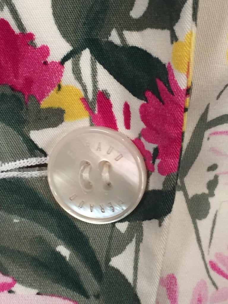 Feraud White Cotton Jacket with Colorful Floral Print For Sale at 1stDibs