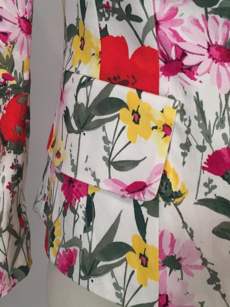 Feraud White Cotton Jacket with Colorful Floral Print For Sale at 1stDibs